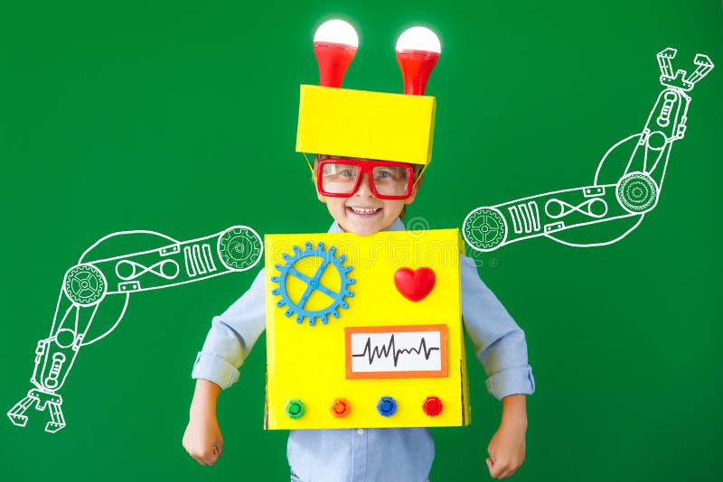 Happy Child Wearing a Robot Stock Image - Image of funny, business ...