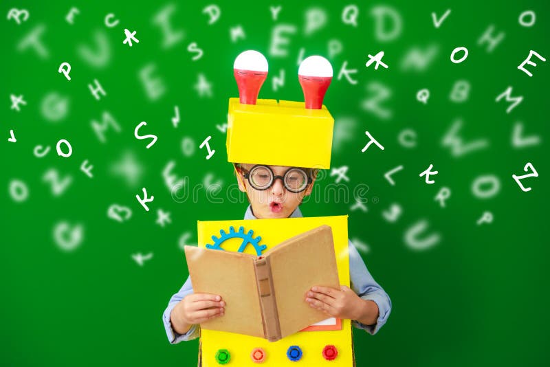 Happy Child Wearing a Robot Stock Image - Image of concept, business ...