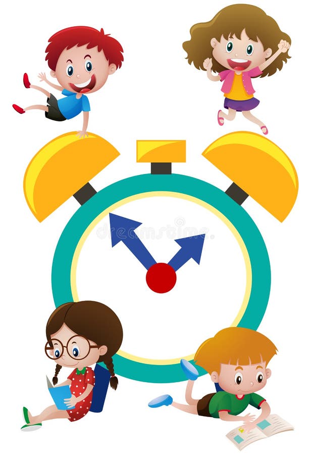 Children and Clock 4 O`clock Stock Vector - Illustration of girls, math ...