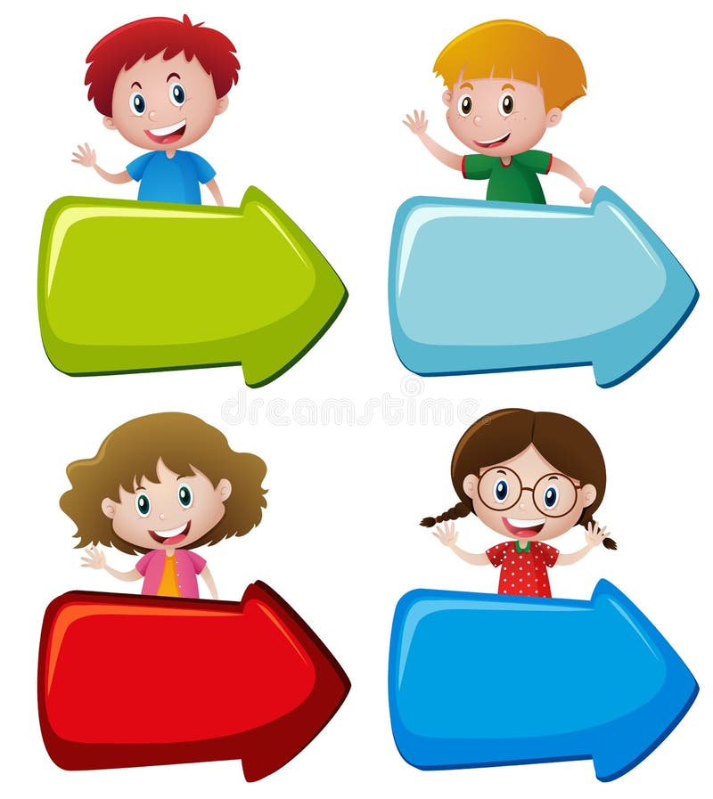 Blue Arrow with Happy Boy and Girl Stock Vector - Illustration of ...