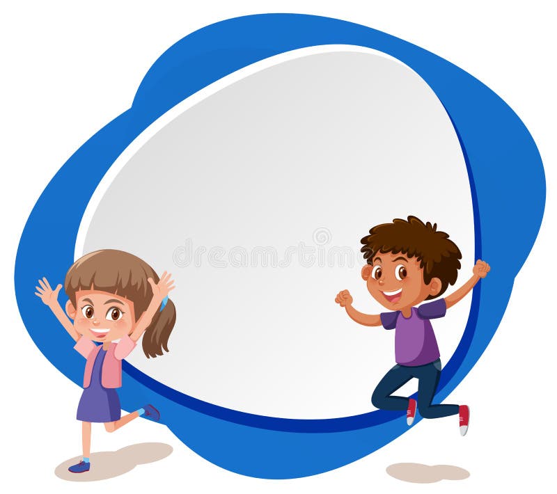 Happy Children with Blue Border Stock Vector - Illustration of card ...