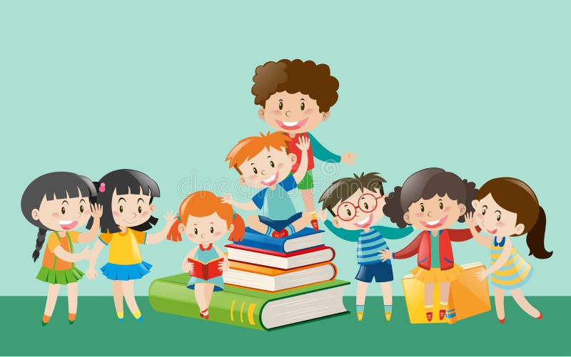 Happy children with books stock vector. Illustration of freinds - 89748317