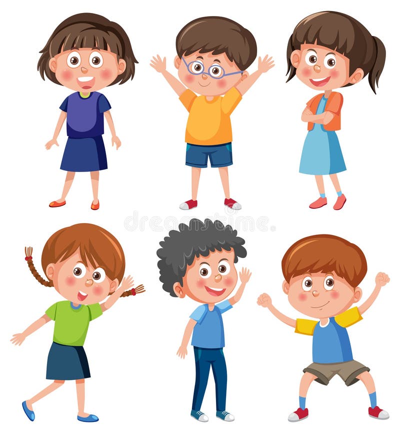 Happy Children Cartoon Characters Set Stock Vector - Illustration of ...