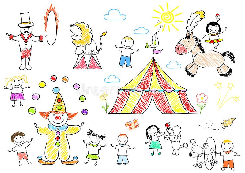 Happy children in circus stock illustration. Illustration of enjoyment ...