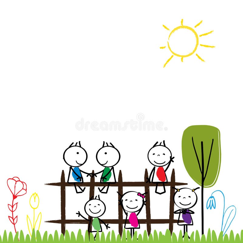 Happy Children and Colorful Nature. Stock Vector - Illustration of ...