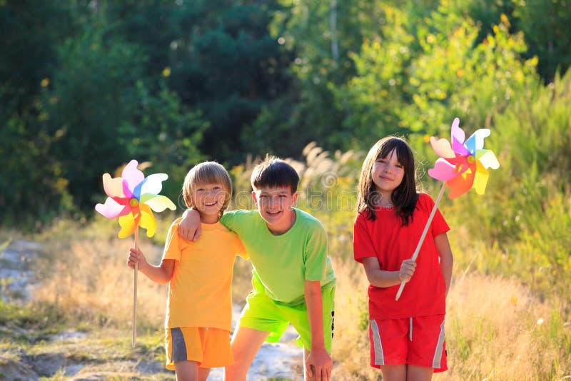 Happy Children in Countryside Stock Photo - Image of childhood ...