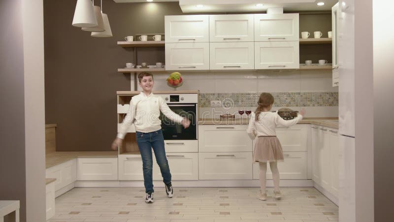 Happy Children Dance in the Kitchen. Stock Video - Video of expression ...