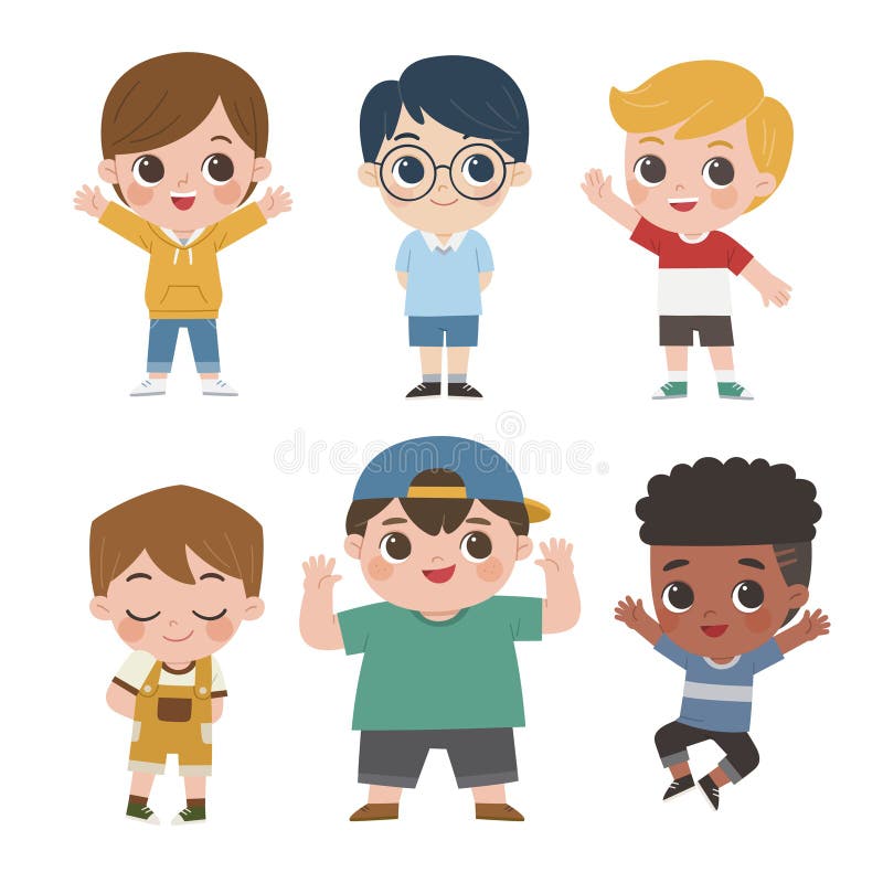 Happy Children with Different Positive Emotions. Children Waving Their ...