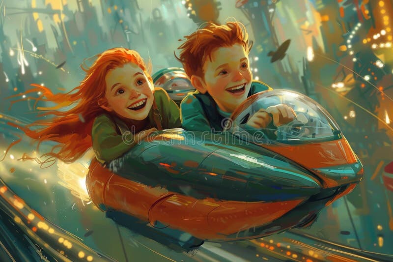 Happy Children are Flying in Space on a Rocket. Illustration Stock ...