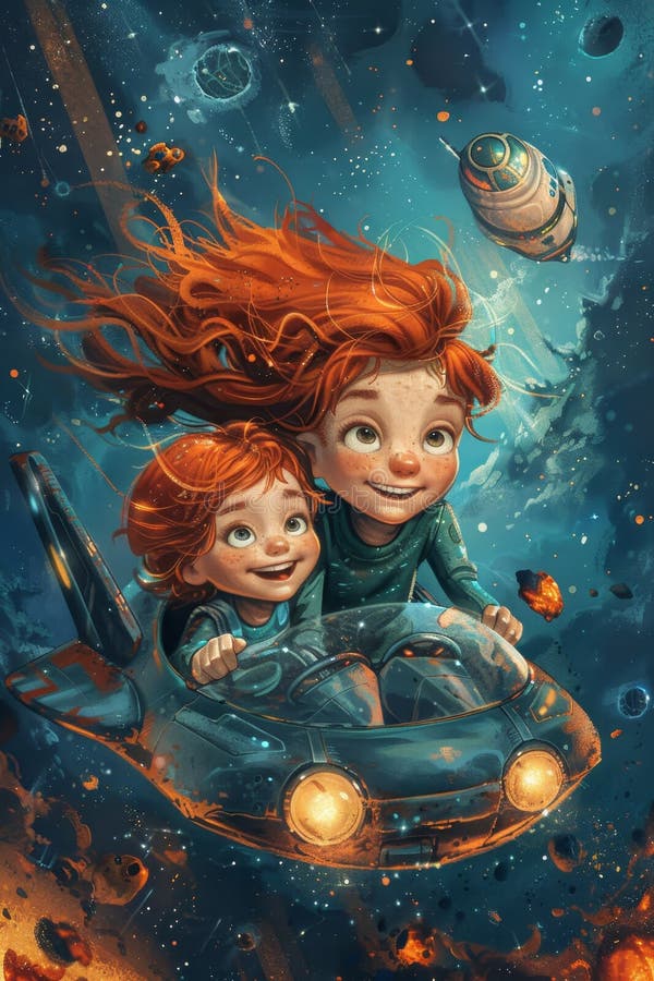 Happy Children are Flying in Space on a Rocket. Illustration Stock ...