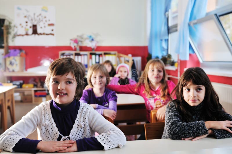 Happy Children Group in School Stock Photo - Image of desk, school ...