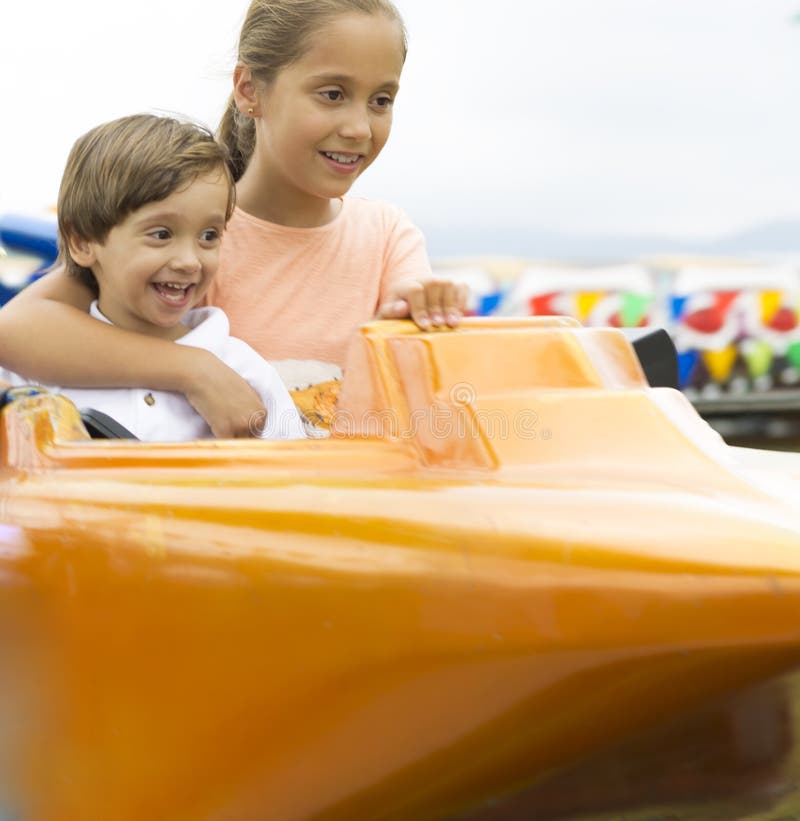 Happy Children Having Fun Riding Stock Photo - Image of brother, learn ...