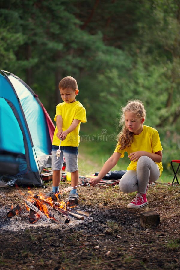 Happy Children Hiking in the Forest Stock Photo - Image of adventure ...