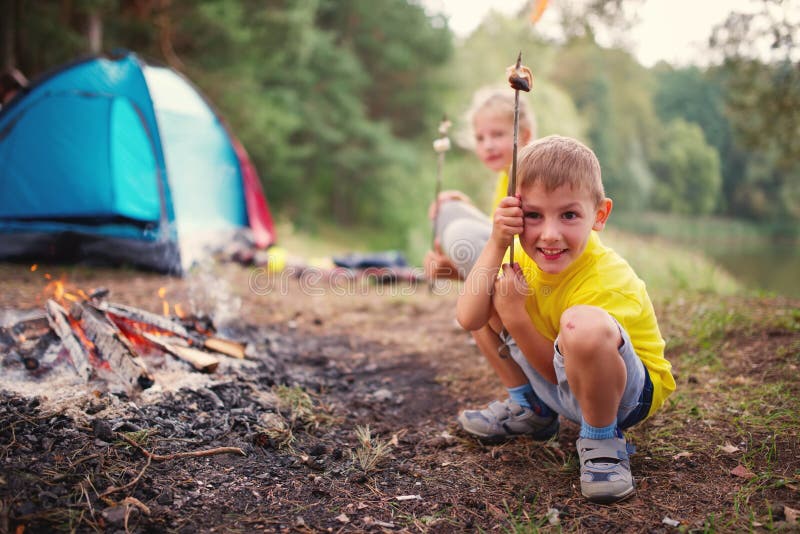 Happy Children Hiking in the Forest Stock Image - Image of park ...