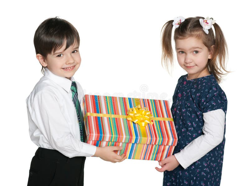 Happy Children Hold a Gift Box Stock Photo - Image of adorable ...