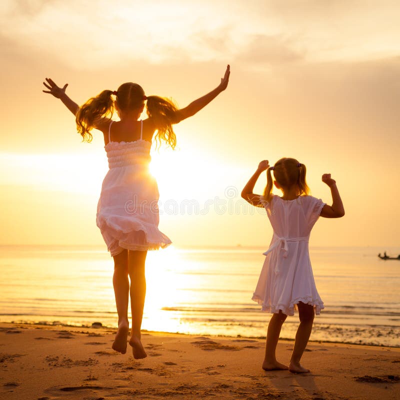 A Happy Family is Having Fun on a Beach during Sunset Time Stock Photo ...
