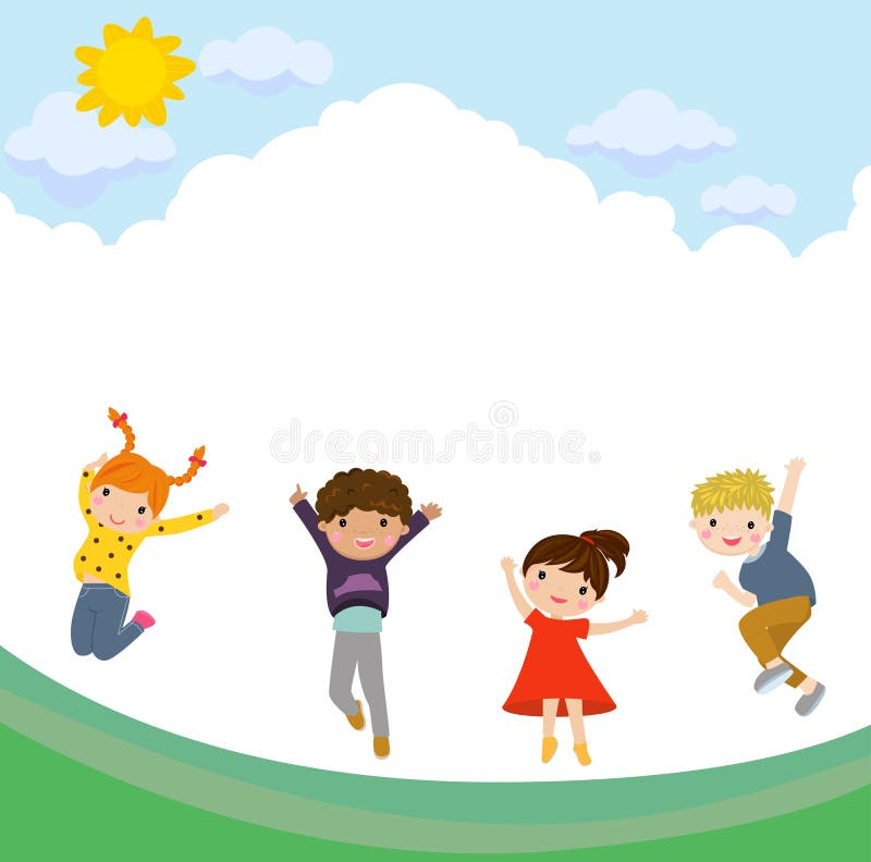 Happy children jumping stock vector. Illustration of kids - 125380498