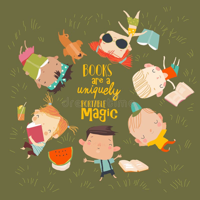 Happy Children Reading Books in Autumn Park Stock Vector - Illustration ... Happy Children Reading Books in Autumn Park Stock Vector - Illustration ...