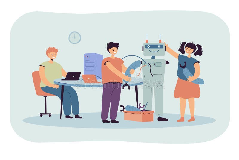 Robot and Boy Go To School Together Stock Vector - Illustration of team ...