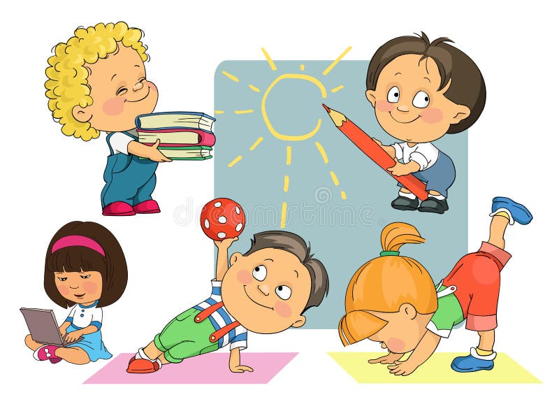 Cartoon Children with Education Icons. Stock Illustration ...