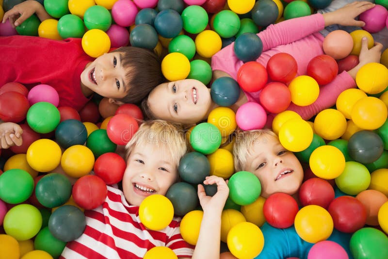 Happy Children Playing in Ball Pool Stock Photo - Image of laughter ...