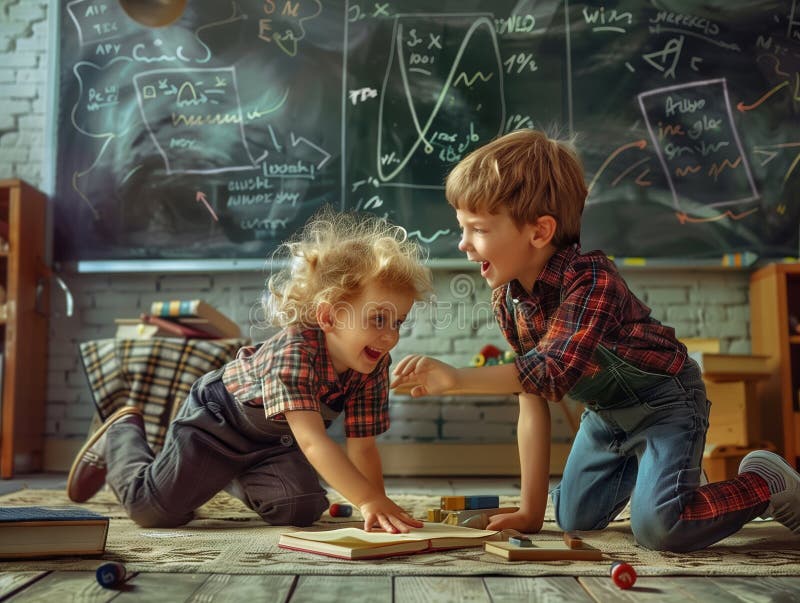 Happy Children Playing in the Classroom. by Generative Ai Stock ...
