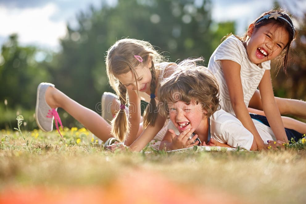 Happy Children Playing and Having Fun Stock Image - Image of nature ...
