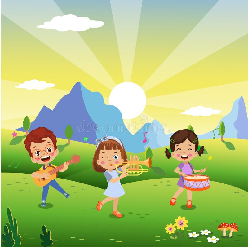 Happy Children Playing Instruments and Singing Stock Vector ...