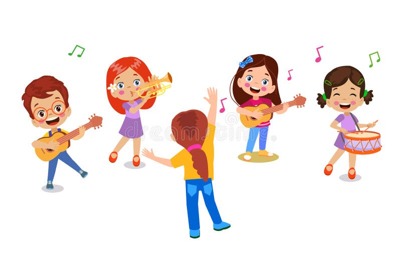 Happy Children Playing Instruments and Singing Stock Vector ...