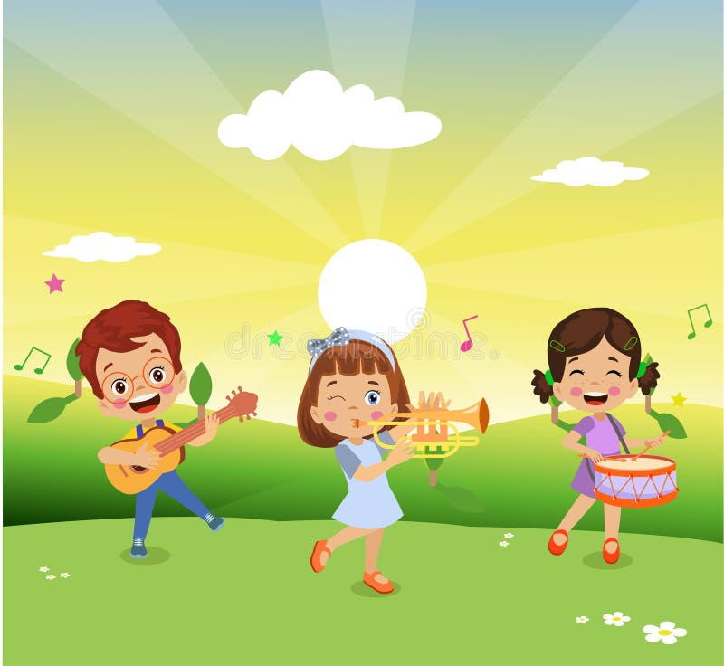 Happy Children Playing Instruments and Singing Stock Illustration ...