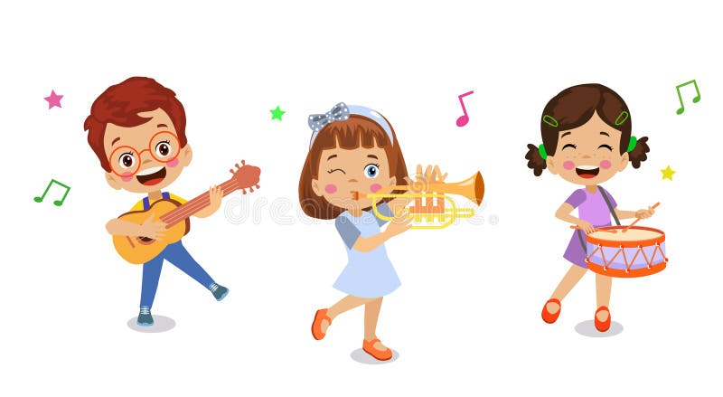 Happy Children Playing Instruments and Singing Stock Illustration ...