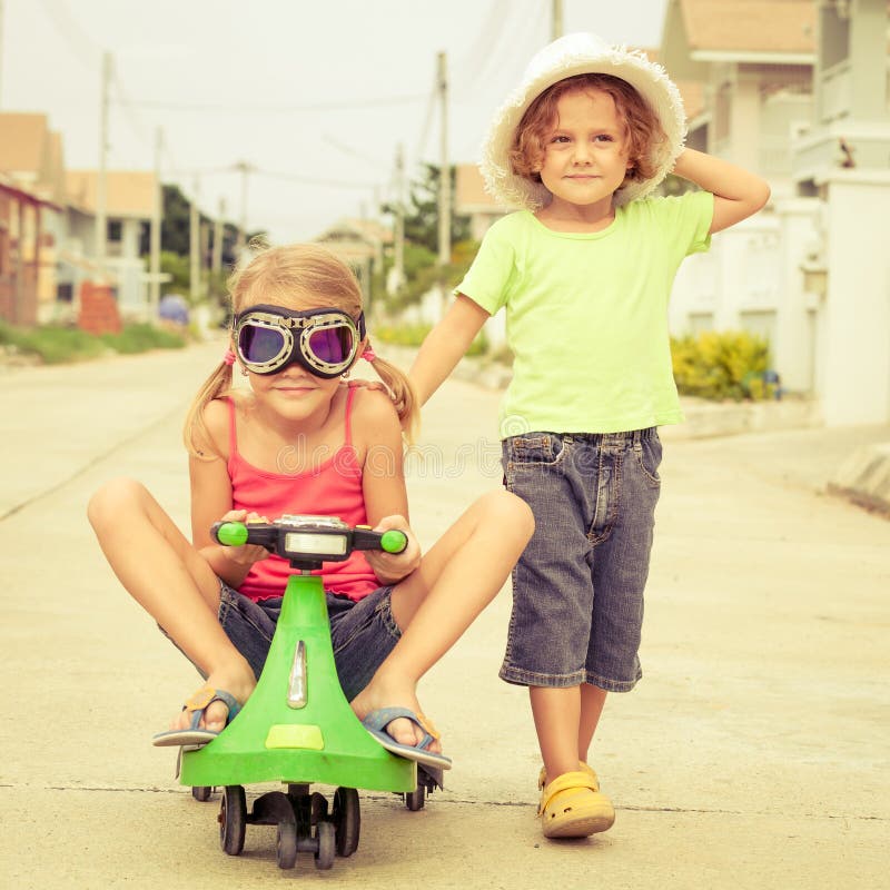 Happy Children Playing on the Road Stock Photo - Image of outside ...