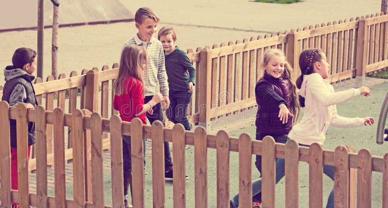 Happy Children Playing Romp Game Touch-last Stock Image - Image of ...