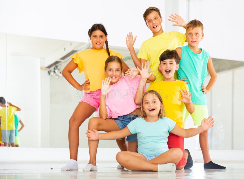 Happy Children Posing at Modern Dance Class Stock Photo - Image of ...