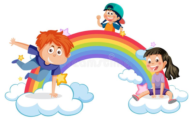 Happy Children with Rainbow Stock Vector - Illustration of clip, jolly ...