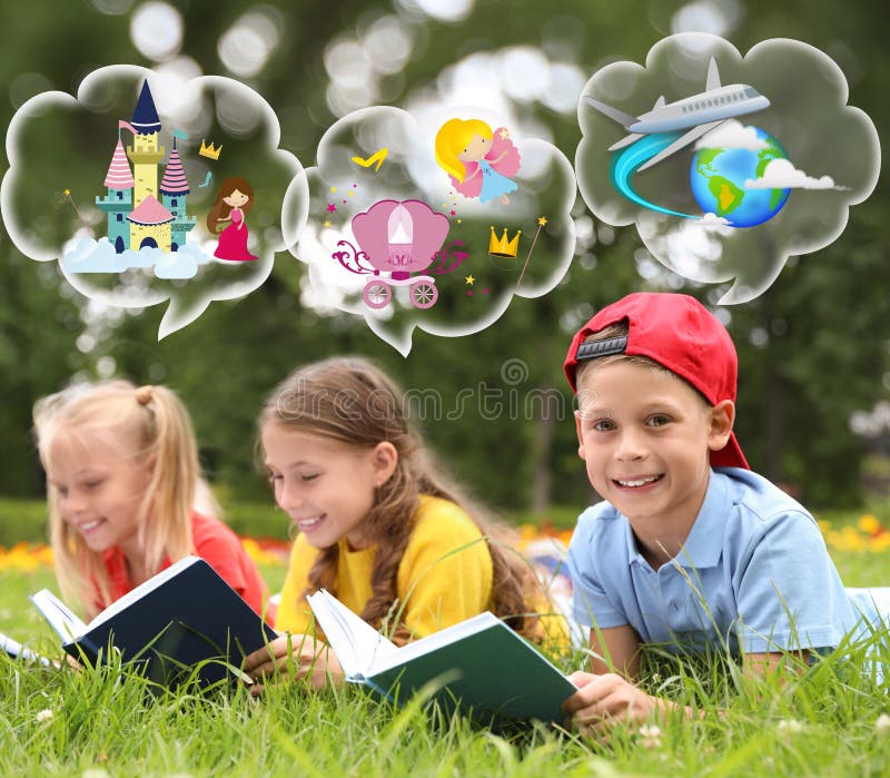 Happy Children Reading Books on Green Grass Stock Image - Image of ... Happy Children Reading Books on Green Grass Stock Image - Image of ...