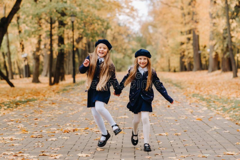 Happy Children are Running in a Beautiful Autumn Park Stock Image ...