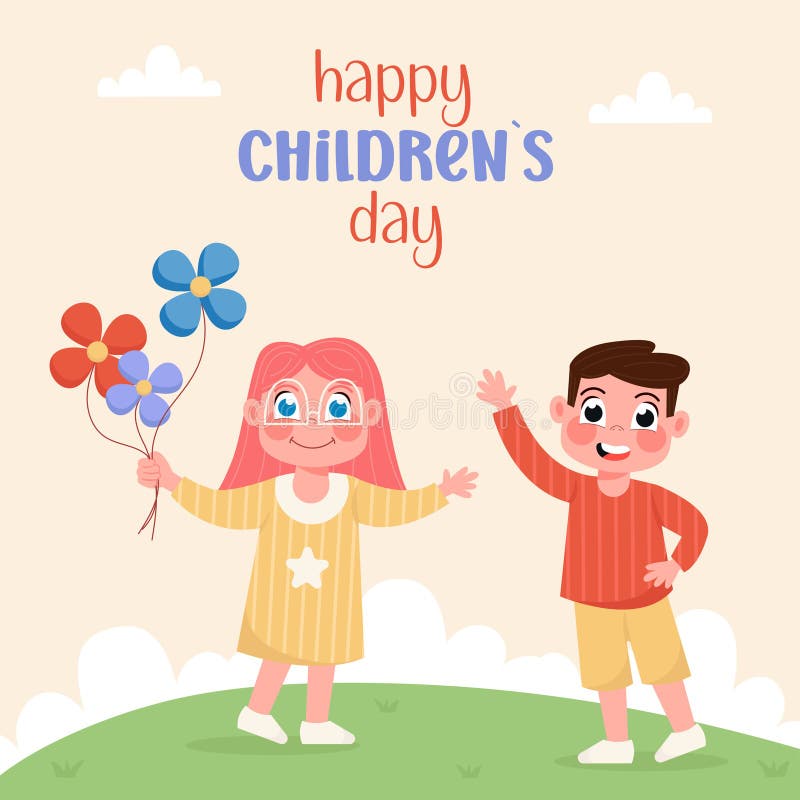 Happy Children S Day with Children in a Flat Background Stock Vector ...