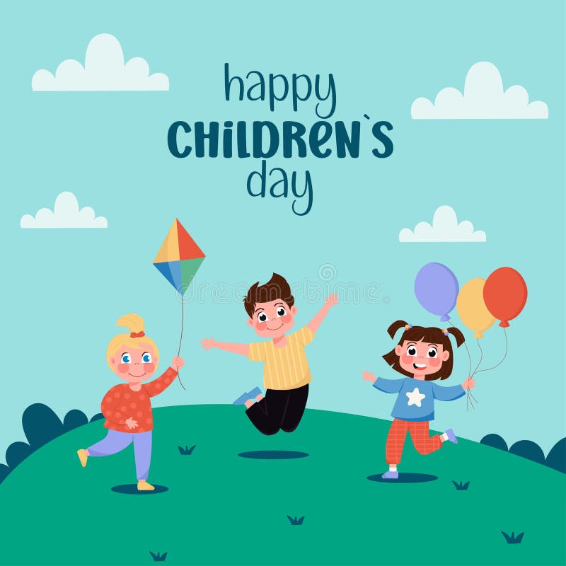 Happy Children S Day in a Flat Background Stock Vector - Illustration ...