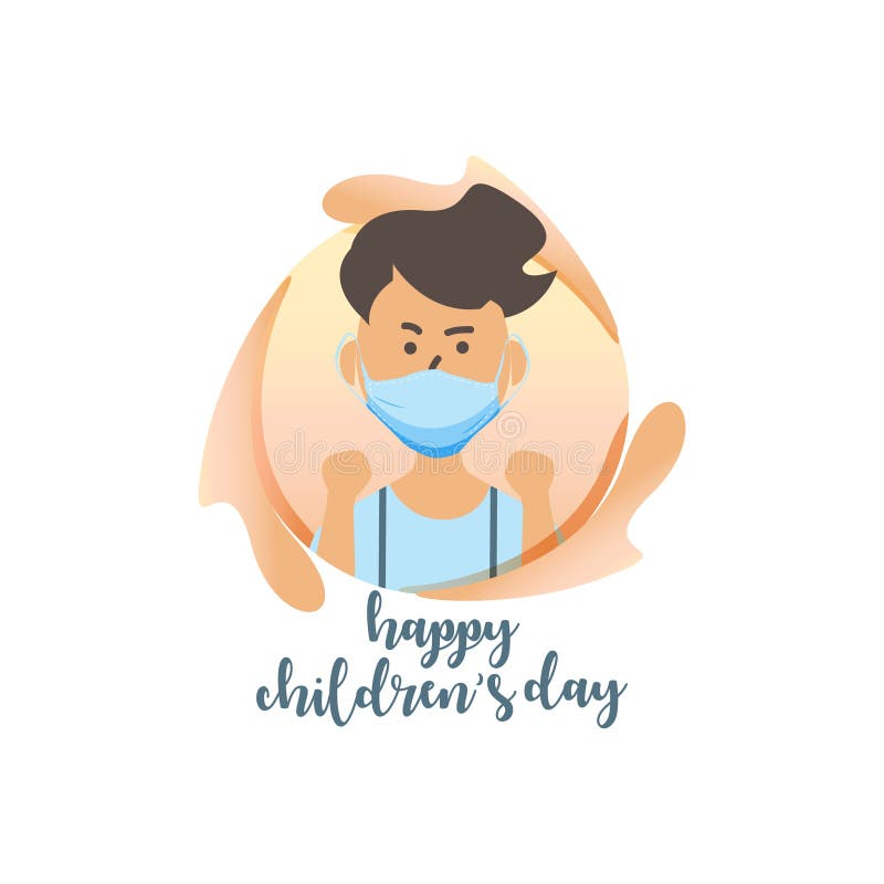 Happy Children`s Day with Flat Illustration Mask Boy on Circle Abstract ...