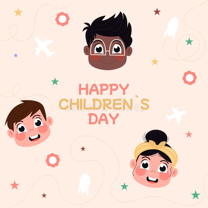 Happy Children S Day with Children S Heads on a Flat Background Stock ...