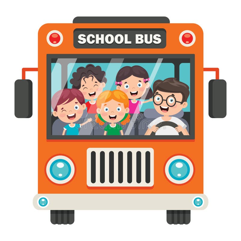 Happy Children and School Bus Stock Vector - Illustration of kids, girl ...