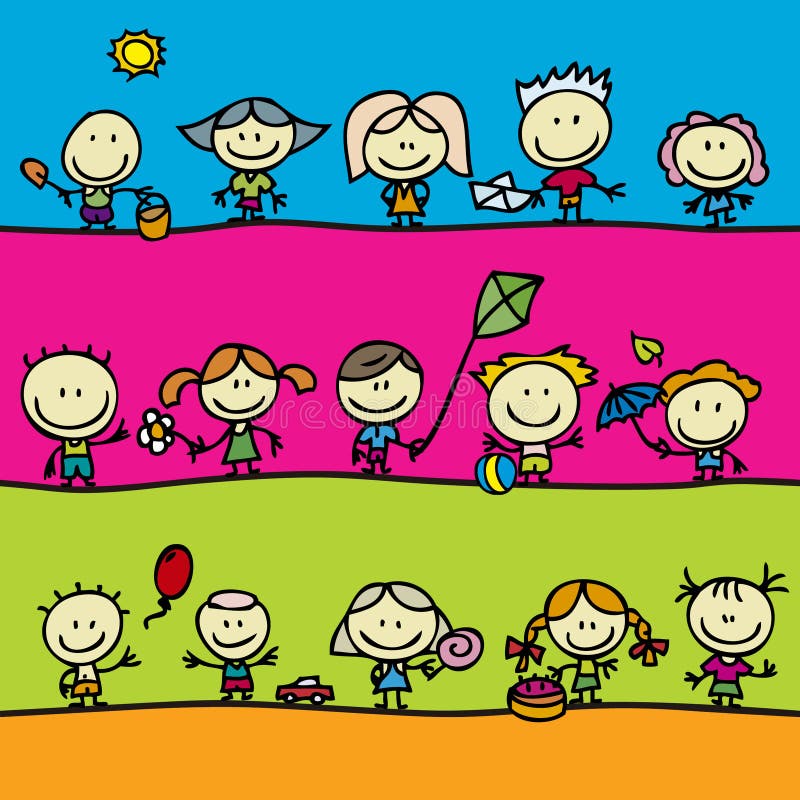 Happy Children Seamless Borders Stock Vector - Illustration of people ...