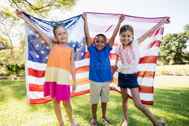 Happy Children Showing Usa Flag Stock Photo - Image of activity ...