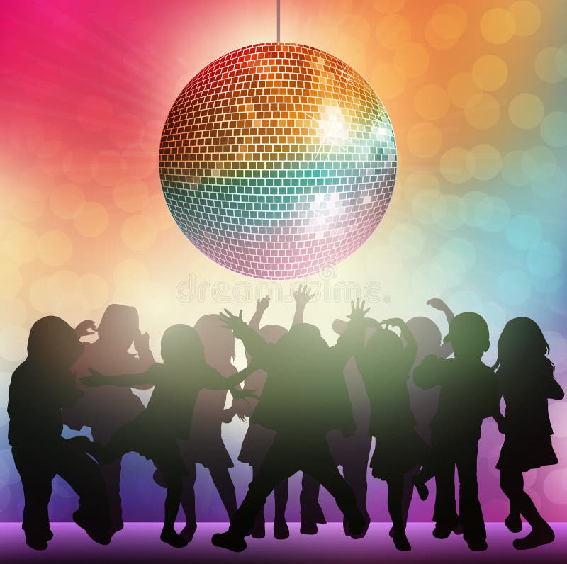 Children Disco Happy Children Dancing Disco Ball Stock Illustrations ...
