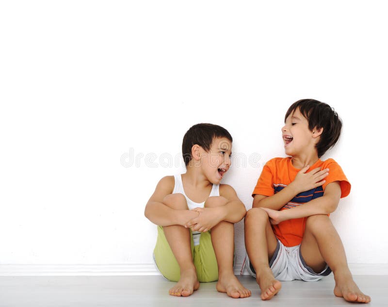 Happy Children Sitting at Home Stock Photo - Image of expression, humen ...