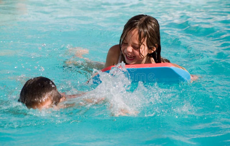 Happy Children Splashing in Pool Stock Image - Image of float, enjoy ...