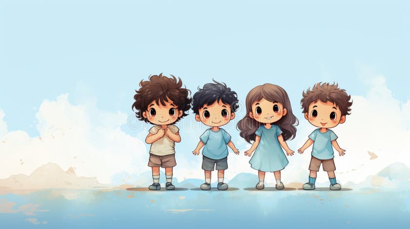 Happy Children Standing on Light Blue Background Stock Illustration ...