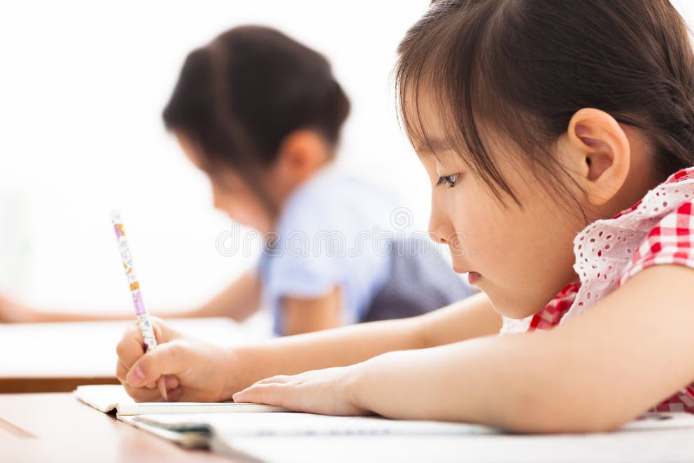Happy Children Study in the Classroom Stock Photo - Image of girl ...