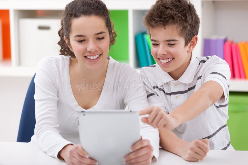 Happy Children with Tablet Pc Stock Image - Image of teamwork, female ...